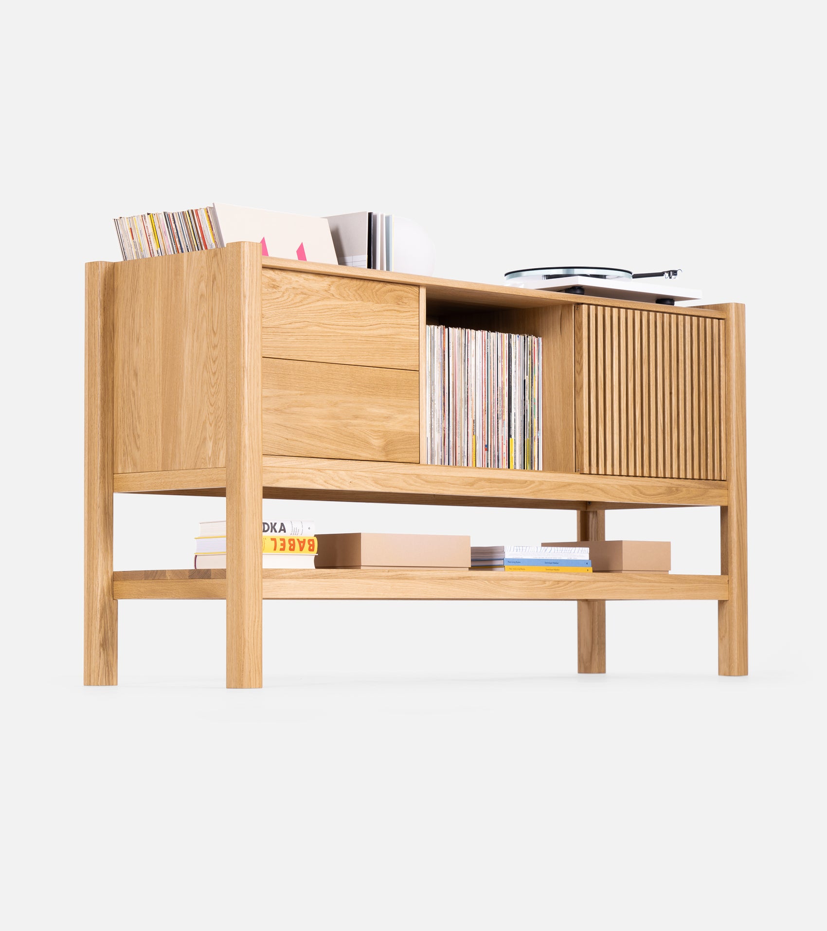 Record player and vinyl stand JAMM - Japandi style, Solid oak wood